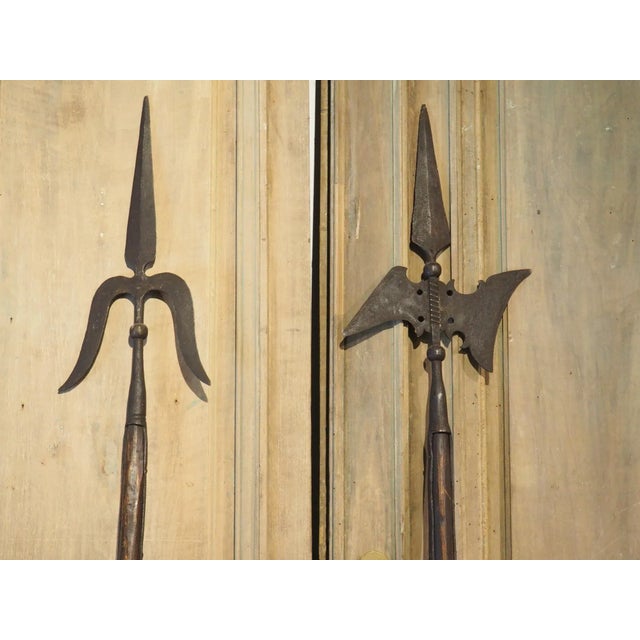 Pair of Tall and Decorative Wood and Iron Halberds, Circa 1900 | Chairish