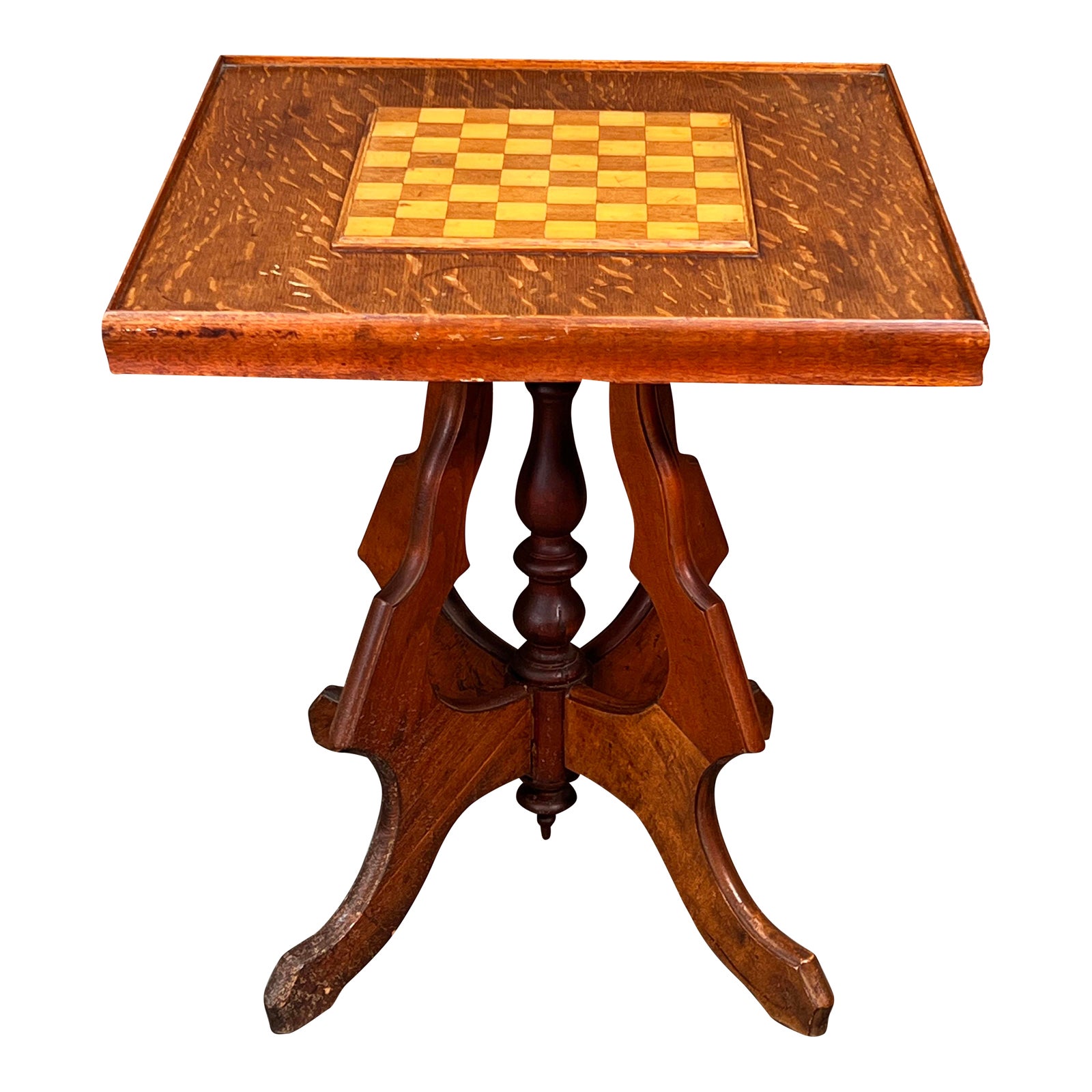 Antique Hand Made Oak Chess / Games Table | Chairish
