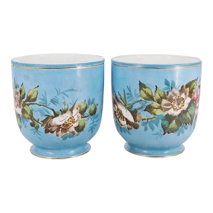 19th Century French Ceramic Planters by Clermont Fils - Set of 2 | Chairish