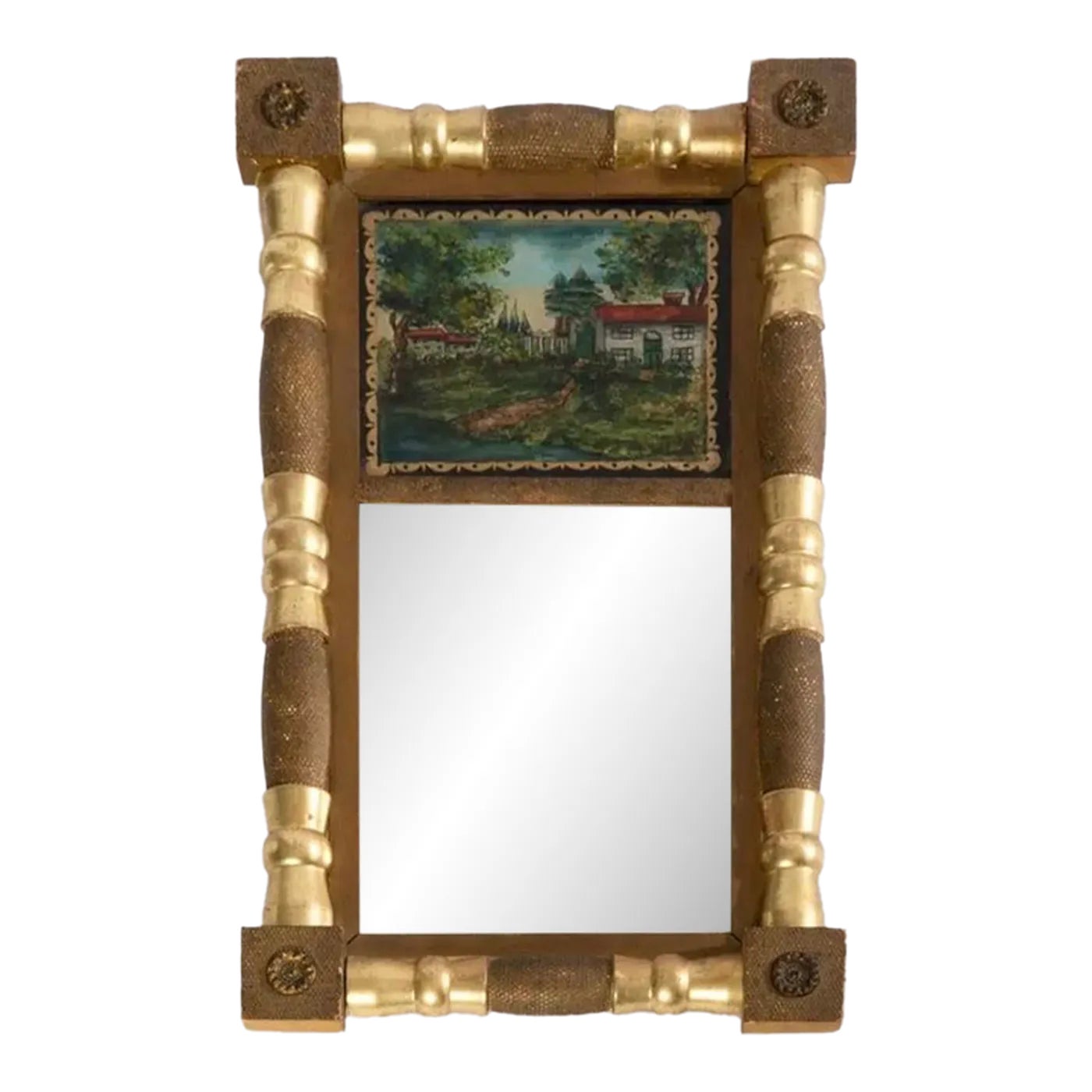 19th Century Federal Split Column Reverse Painted Mirror | Chairish