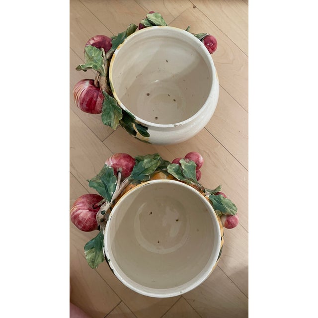 Pair of Vintage Italian Majolica Faience Fruit Apple Planter Cachepots ...