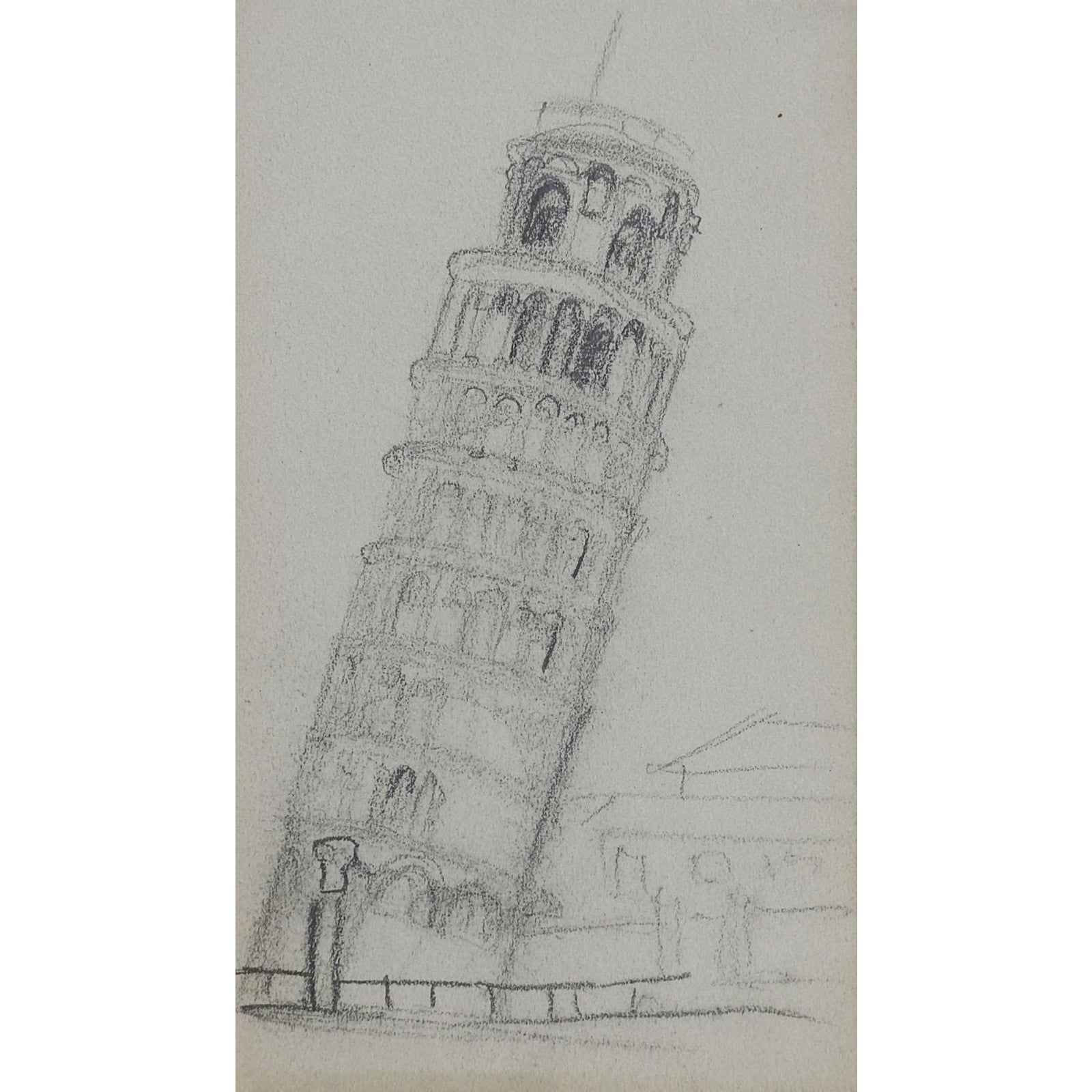 Vintage Leaning Tower of Pisa Italy Pencil Drawing | Chairish