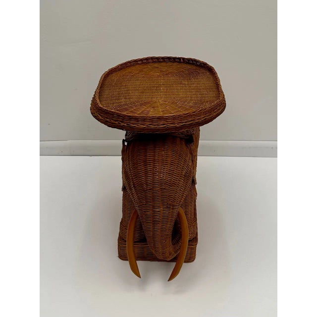 Vintage Natural Wicker Elephant Tray Top End Table | Chairish