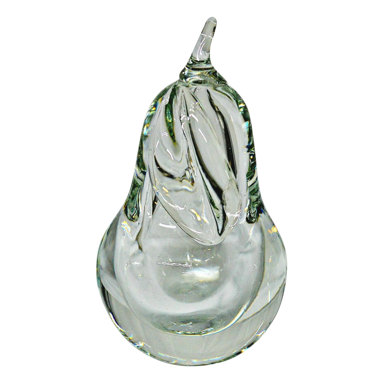 Hand Blown Clear Glass Pear Paperweight | Chairish