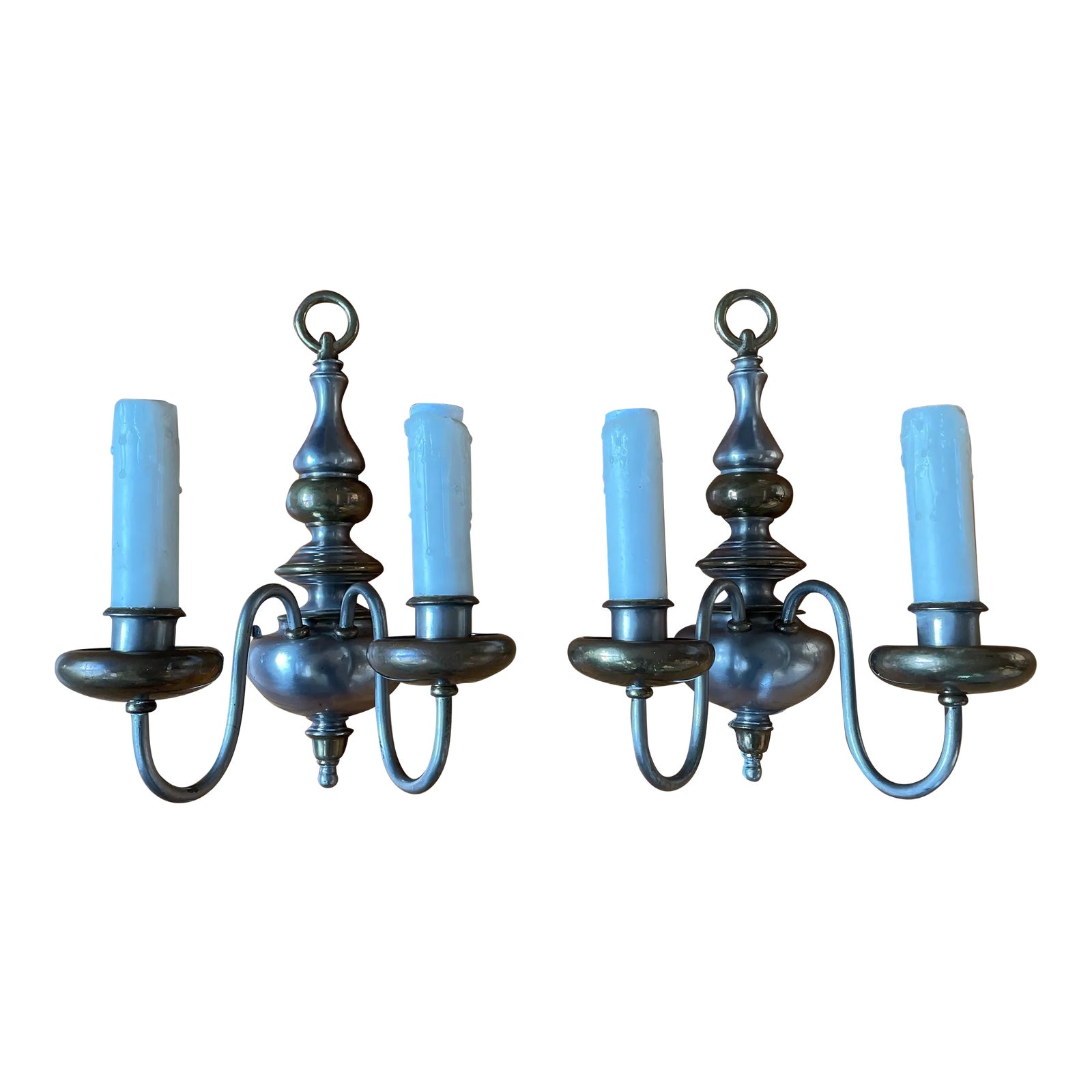 Vintage Nickel and Cast Brass American Colonial Wall Sconces - a Pair ...