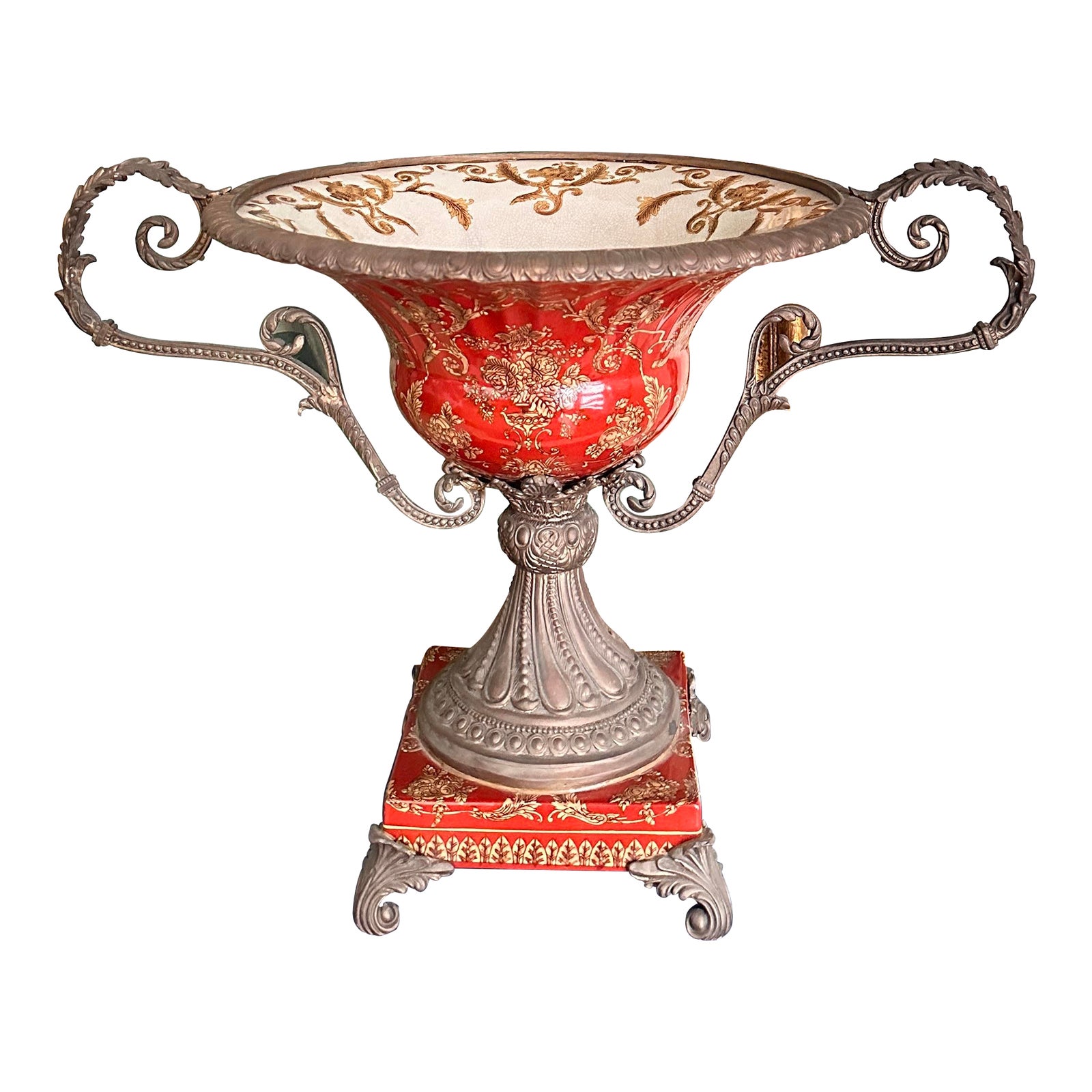 Late 20th Century Mark Roberts Footed Porcelain and Bronze Urn Bowl ...