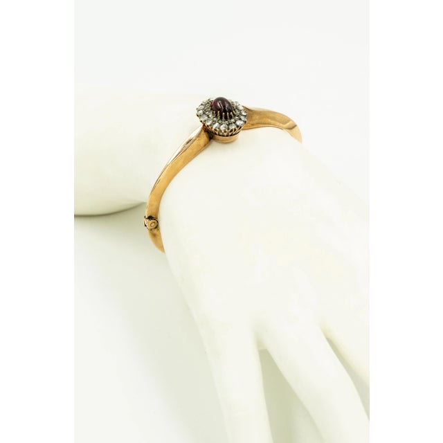 Antique Victorian Garnet Rose Cut Diamond Gold Bangle Bracelet | Chairish