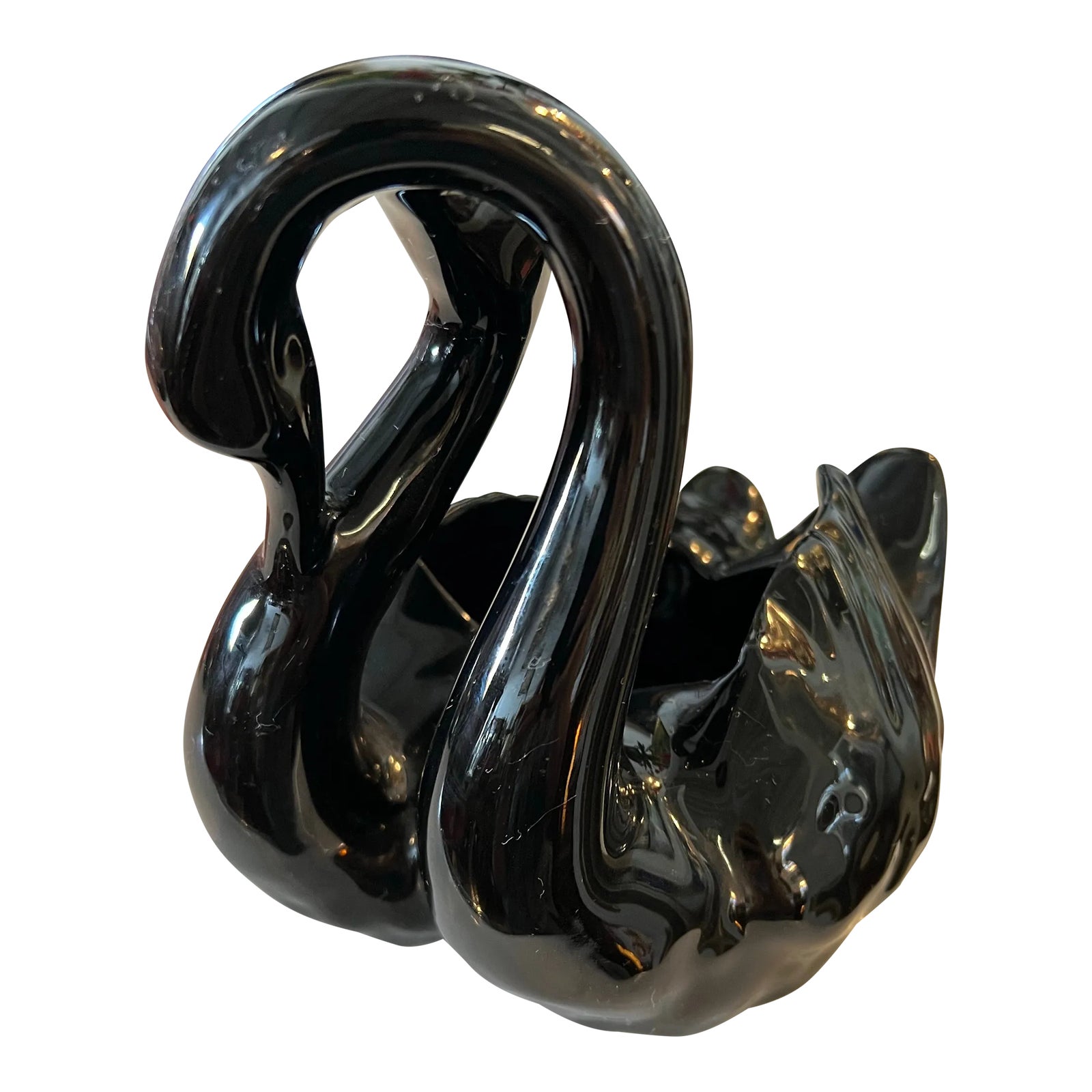 Mid 20th Century Black Double Swan Planter | Chairish
