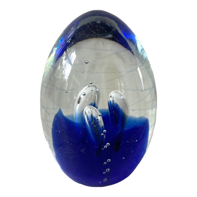 Mid-Century Cobalt Blue Glass Paperweight | Chairish