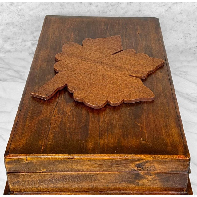 Vintage Traditional Farmhouse Walnut Maple Leaf Storage Box | Chairish