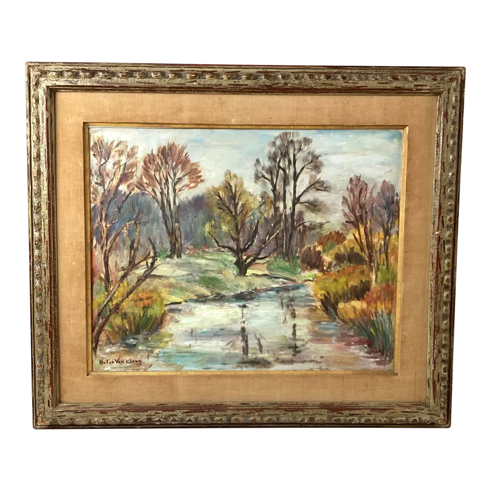 Helen Van Cleve Impressionist Landscape Oil Painting on Board, 1959 ...