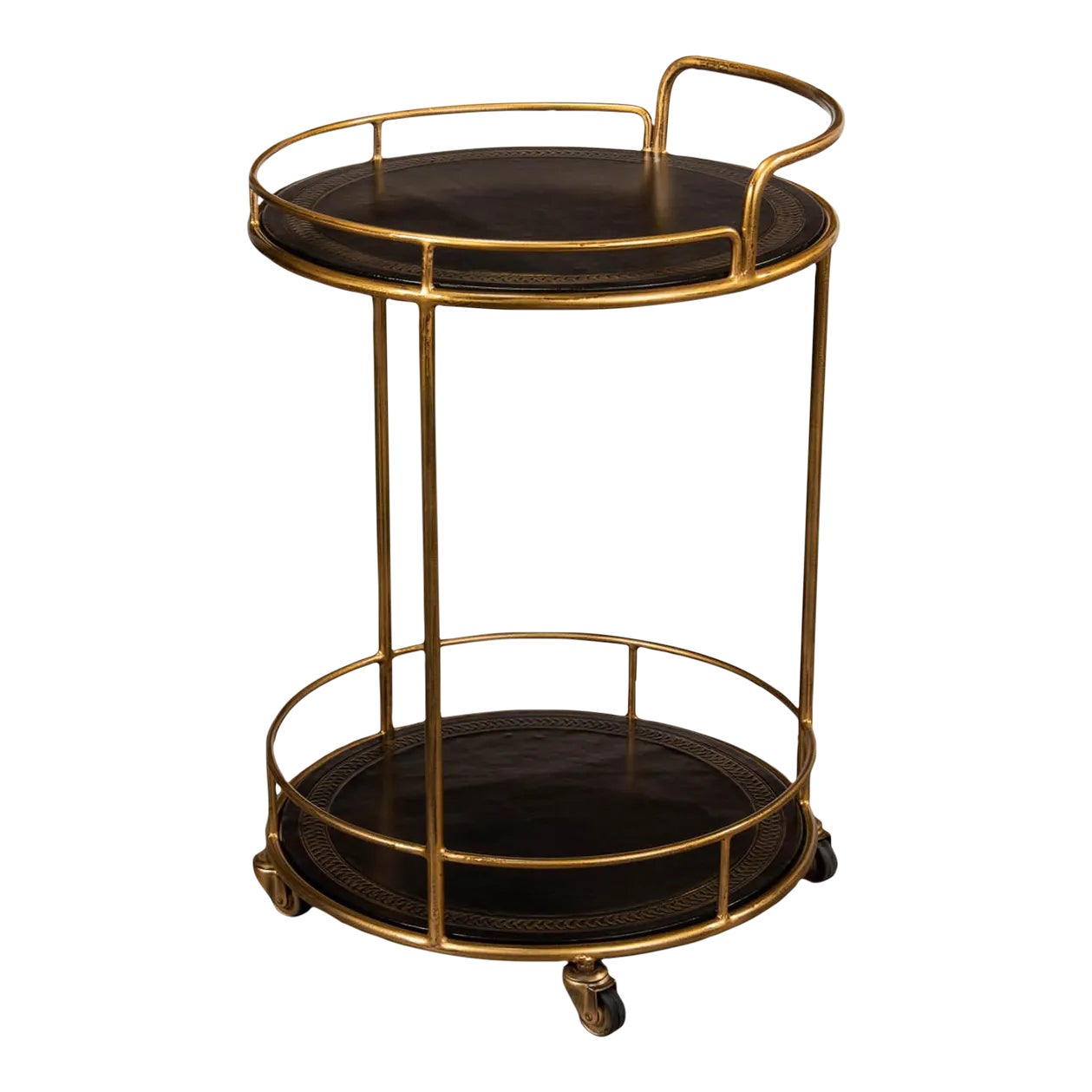 Modern Iron and Leather Serving Side Table Cart | Chairish