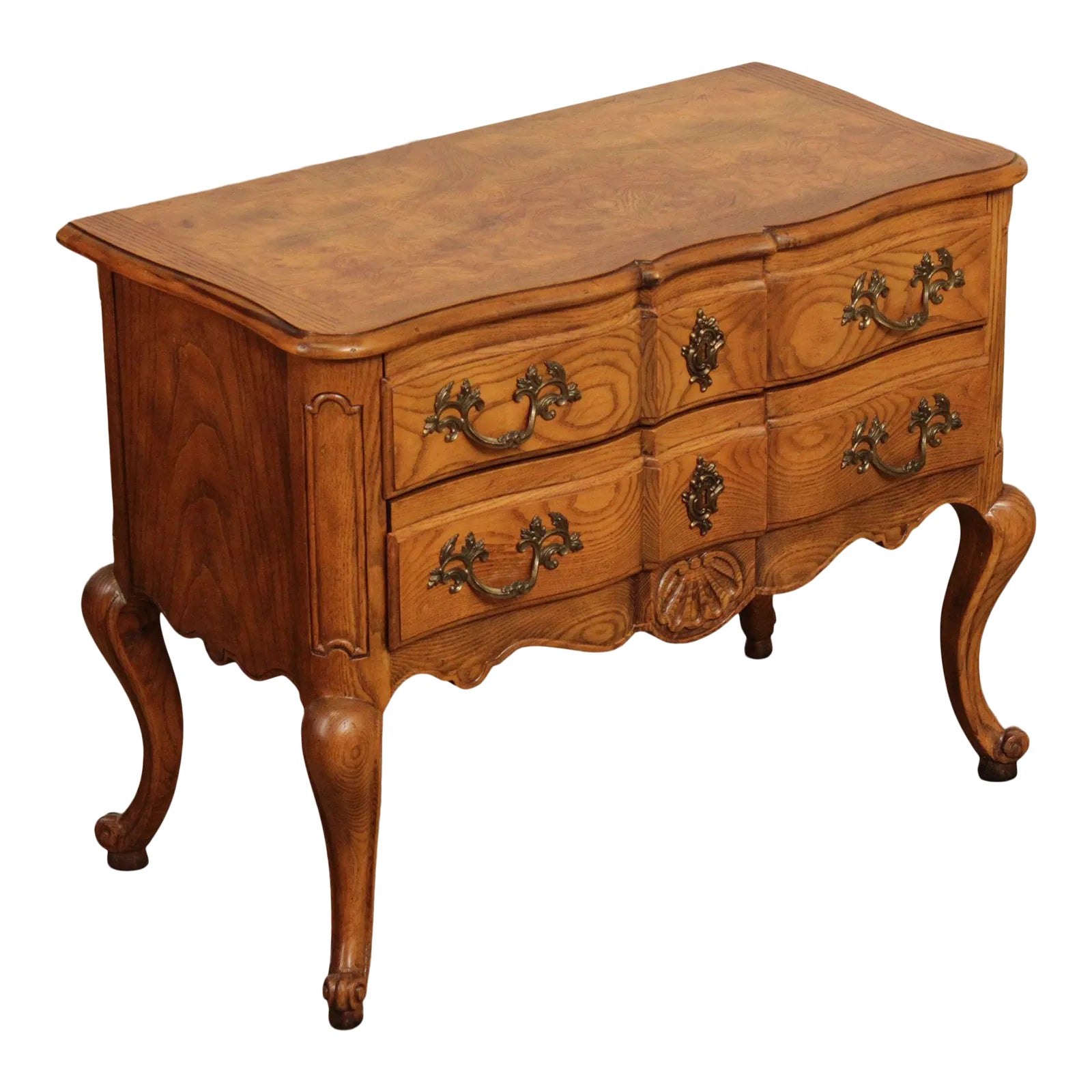 1980s Baker French Rococo Style Burl Wood Two Drawer Nightstand Chest ...