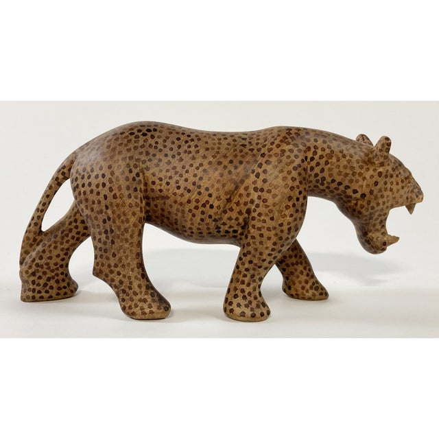 Hand-Carved Wooden Jaguar Figure | Chairish