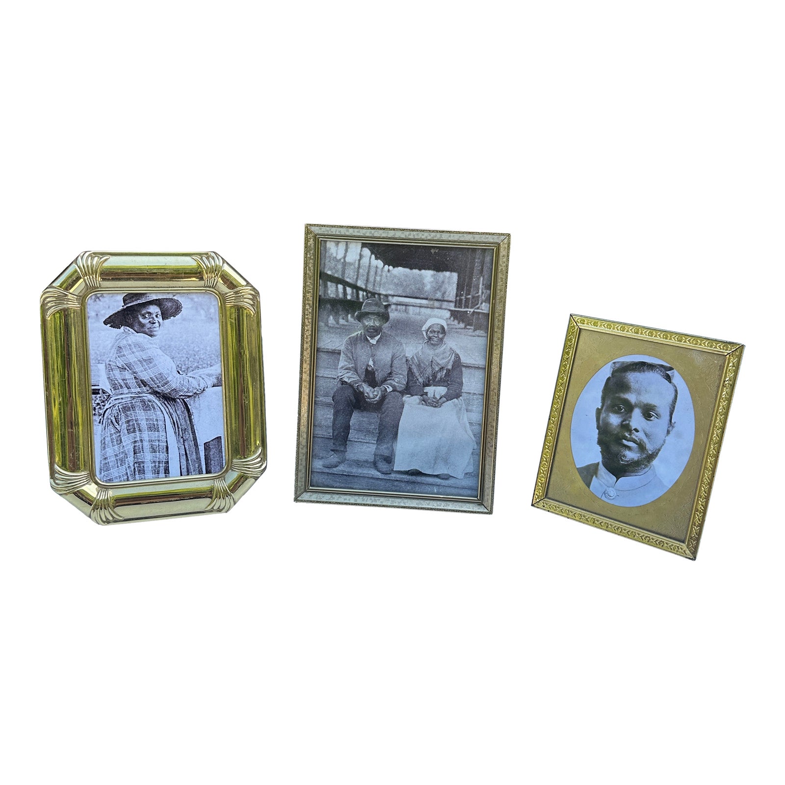 Set of 3 Vintage Small Gold Picture Frames With Vintage Photos | Chairish