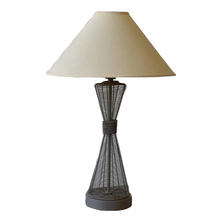 Vintage Grey Steel Wire Frame Hourglass Table Lamp, Circa 1960s | Chairish