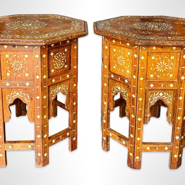 Antique Anglo-Indian Octagonal Wood Side Tables W/ Bone Inlay, Pair ...