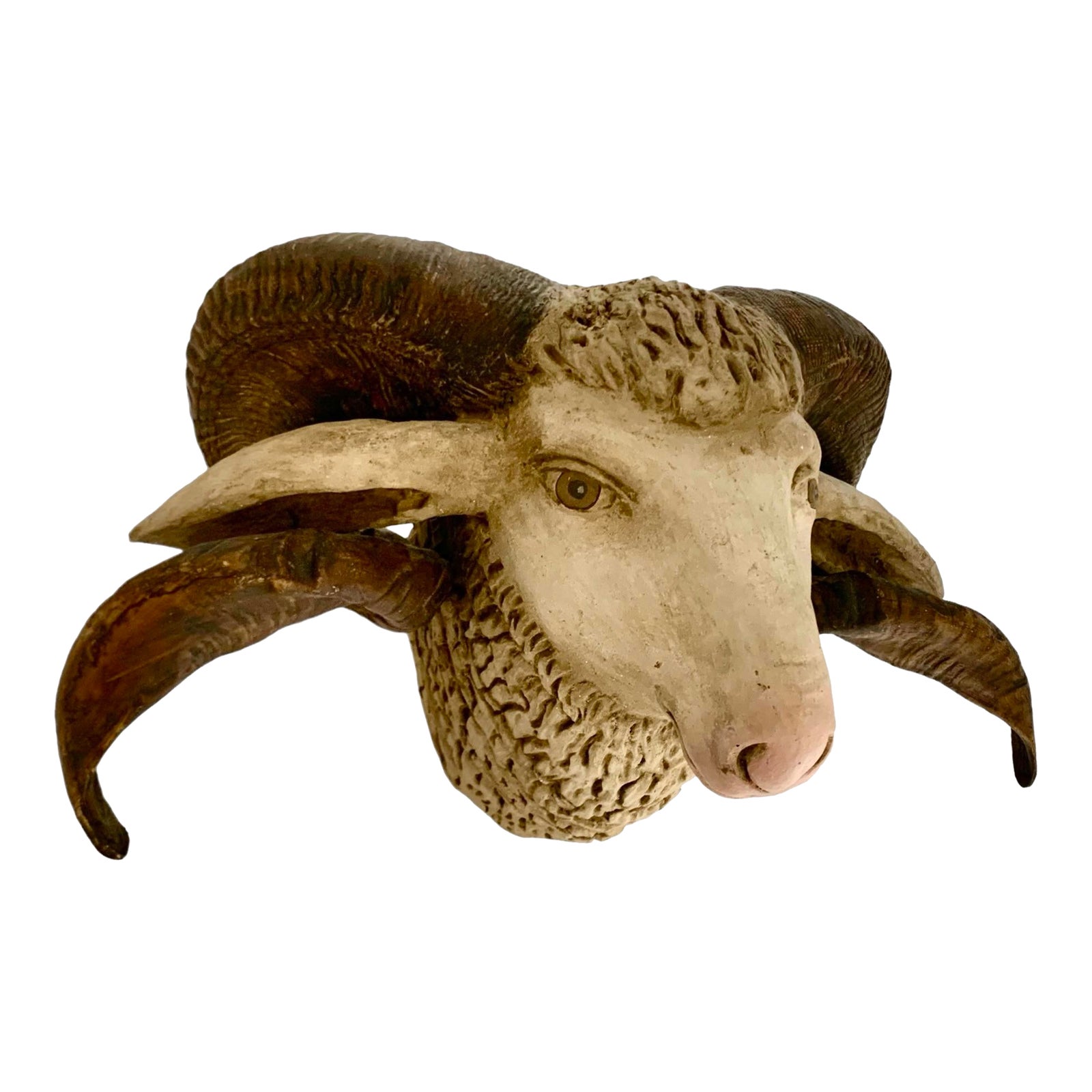 Mid 20th Century Vintage Ram Head Sculpture Curly Horn Sheep Chalk Ware ...
