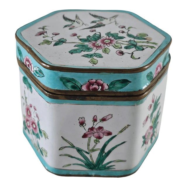 Chinese Canton Trinket Box Hexagon | Chairish