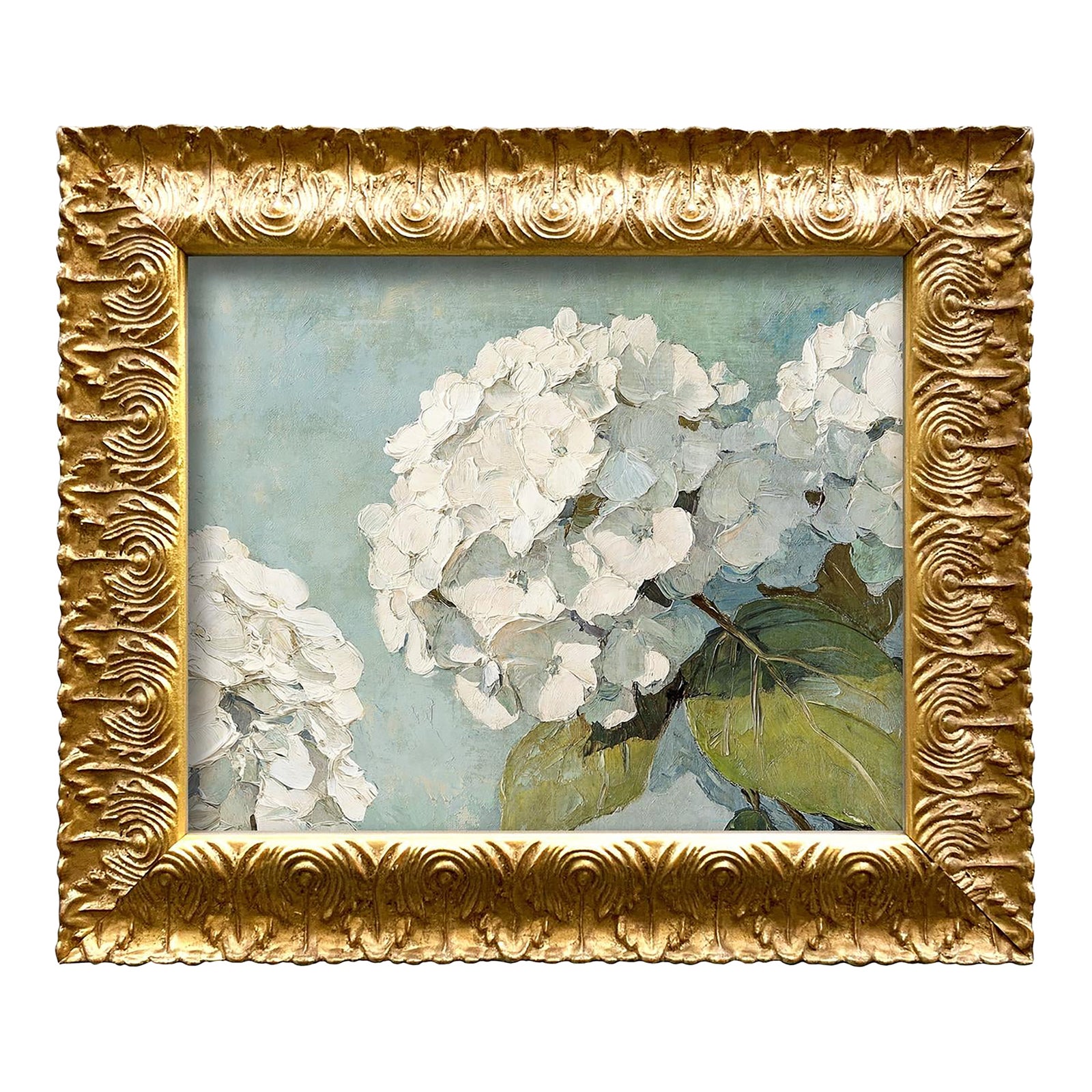 Painterly "Hydrangea Blooms" Fine Art Reproduction on Canvas, Framed ...