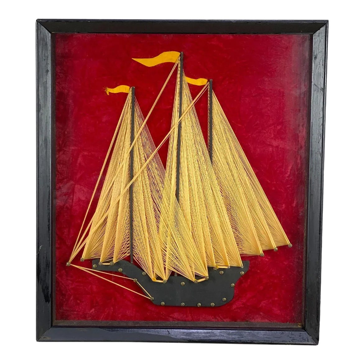 Mid-Century Nautical Galleon Sailboat Clipper Ship String Art Shadowbox ...