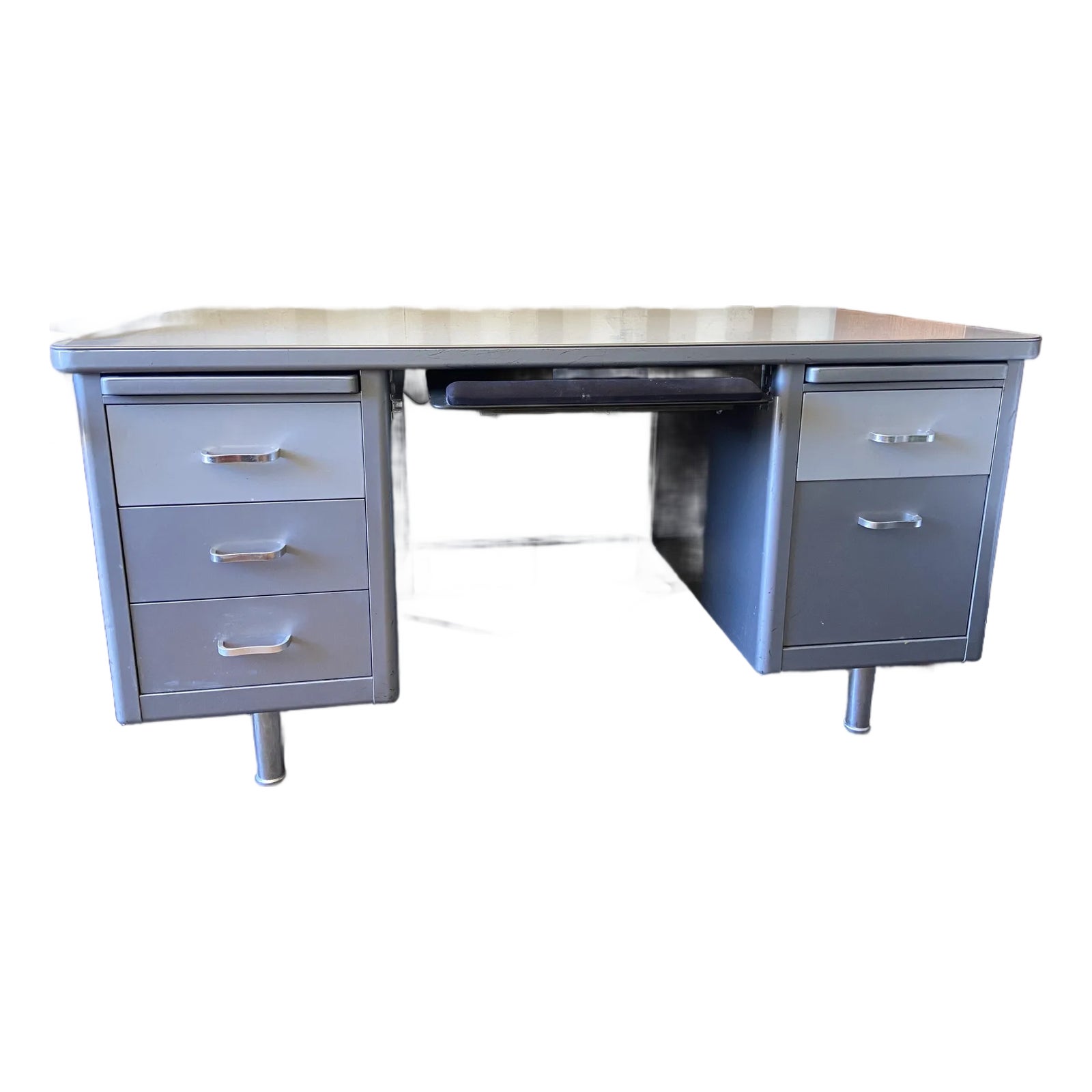 1970s Steelcase Vintage Mid Century Modern Metal Tanker Desk | Chairish