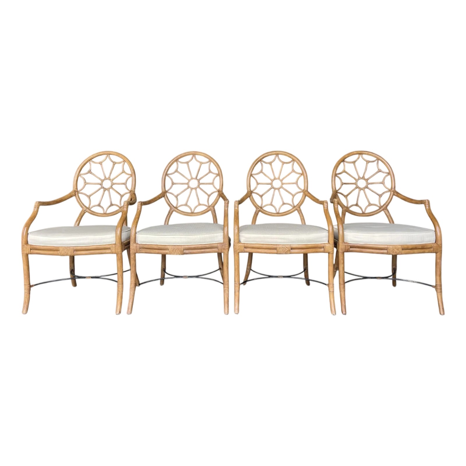 Rattan Medallion Back Dining Chairs in the Style of Ferguson Copeland ...