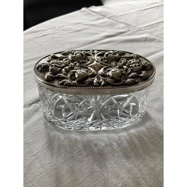 1970s Oval Atlantis Crystal Box With Topazio Silver Repoussé Lid | Chairish