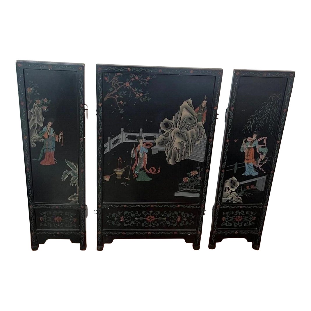 Mid 20th Century Chinese Black Lacquer Fireplace Screen- Set of Three ...