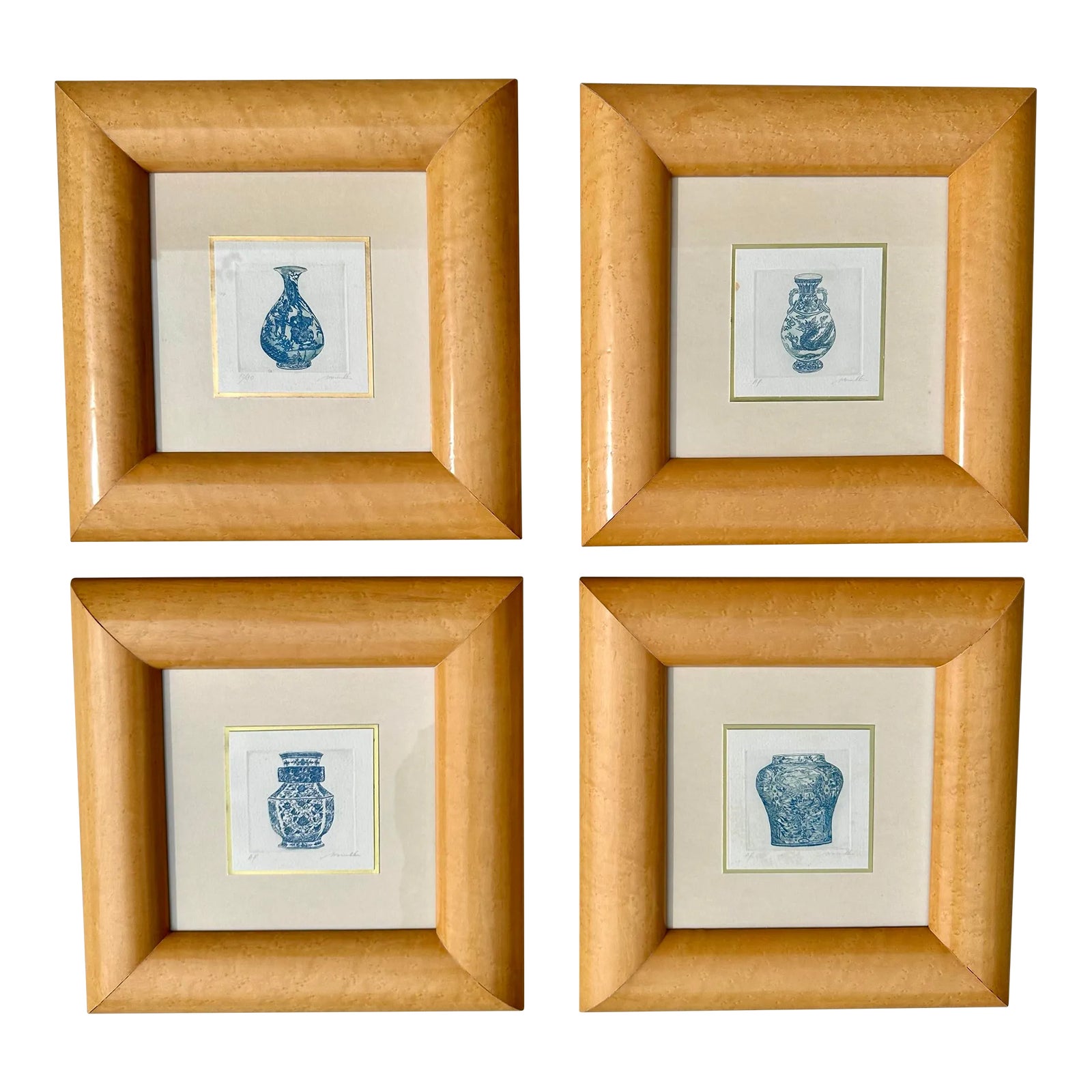 Malou Oi Yee Hung, Set of 4 Framed Chinese Ming Vase Chinoiserie ...