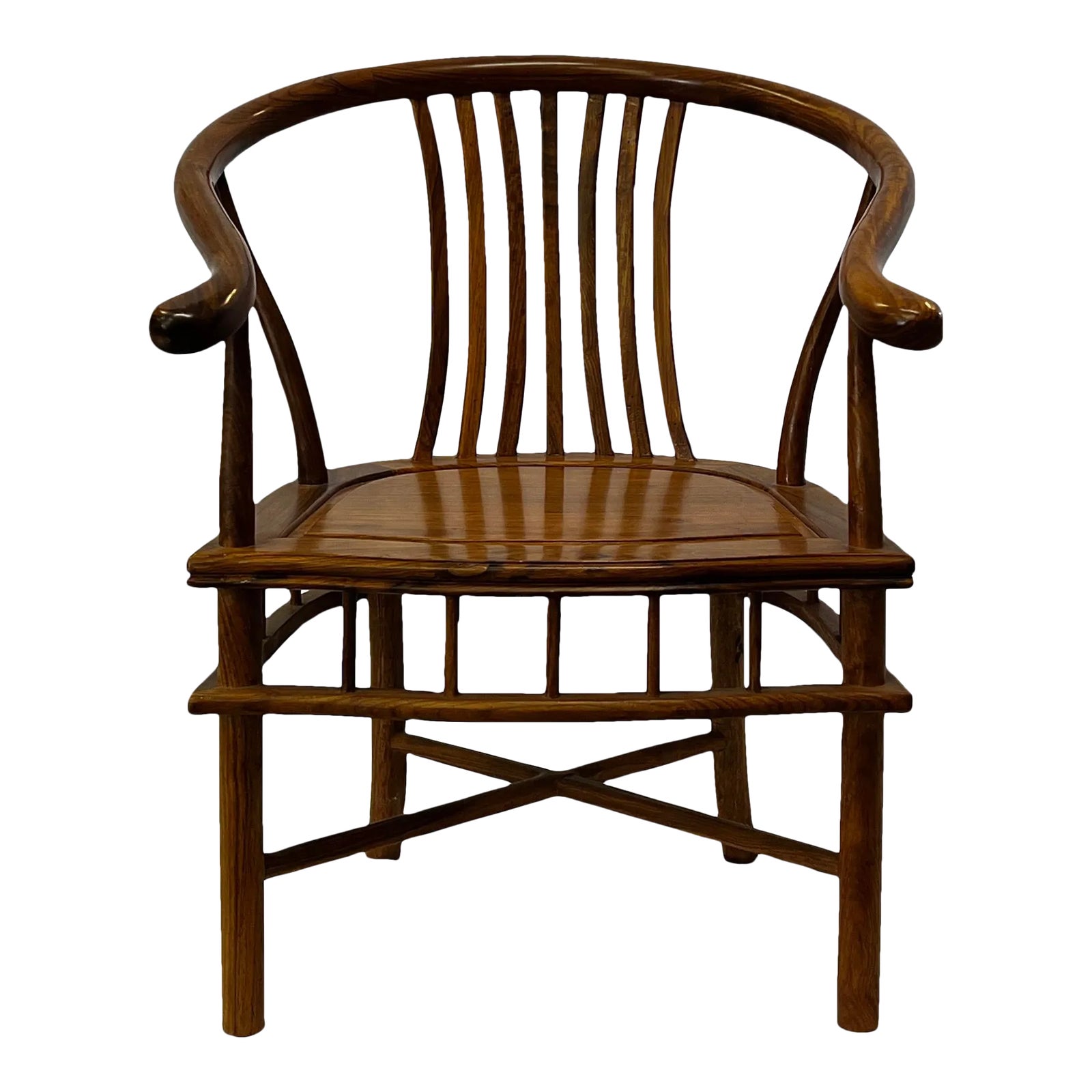 Chinese Light Yellow Brown Low Horseshoe Back Zen Simple Armchair ...