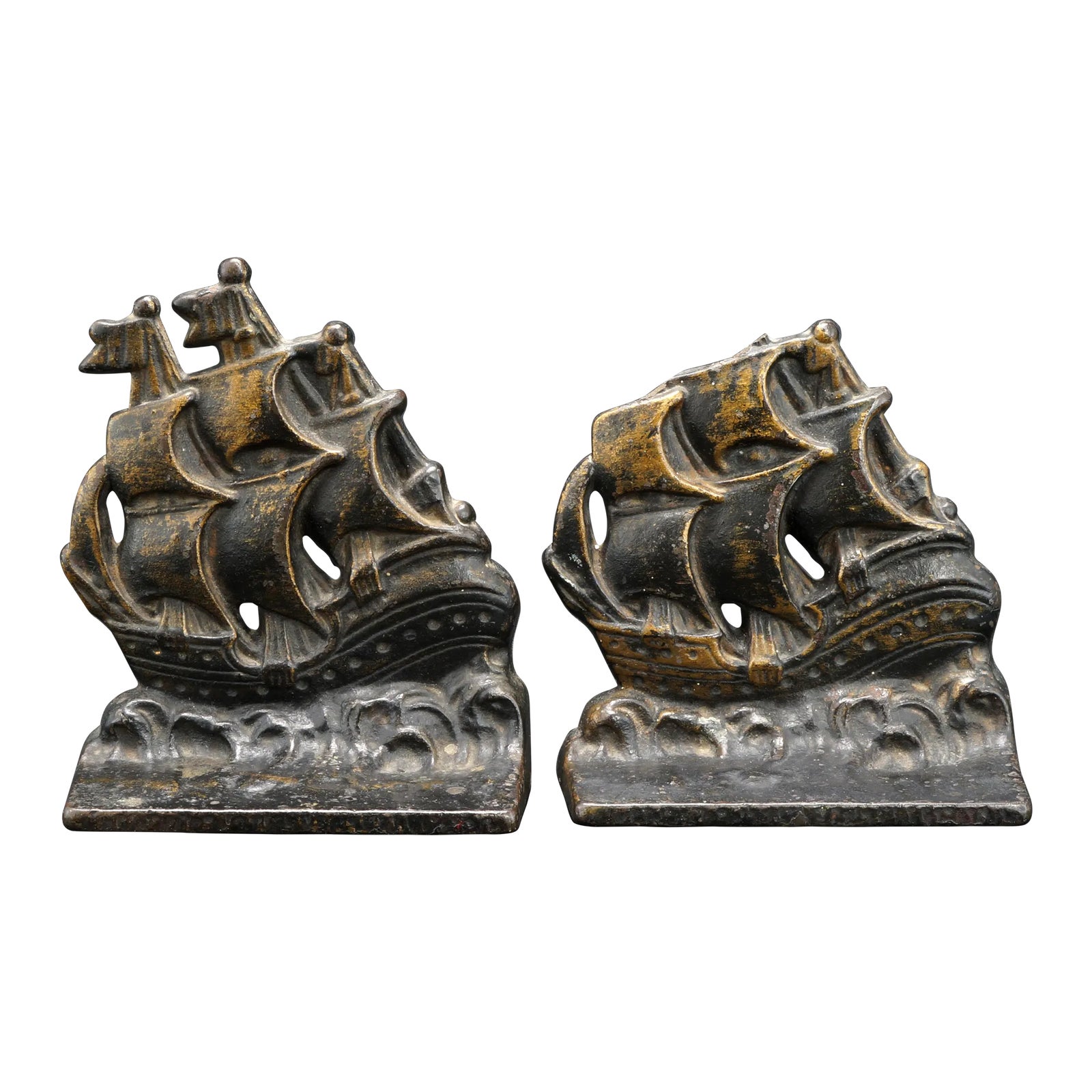 Pair of Sailing Ship Cast Iron Bookends Verona Circa 1925 | Chairish