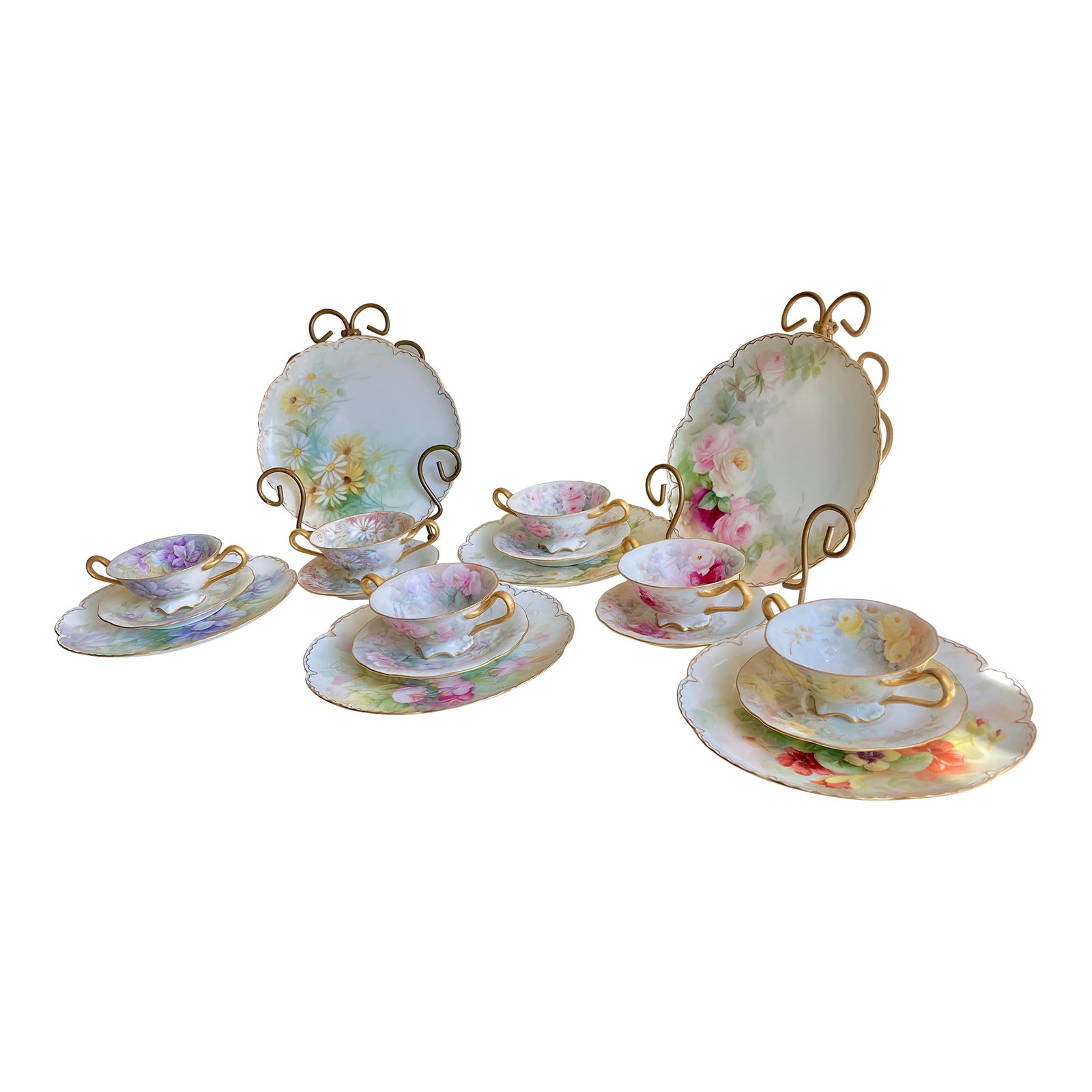 Haviland / T&v Limoges France Hand-Painted Floral Luncheon Tea Set for ...