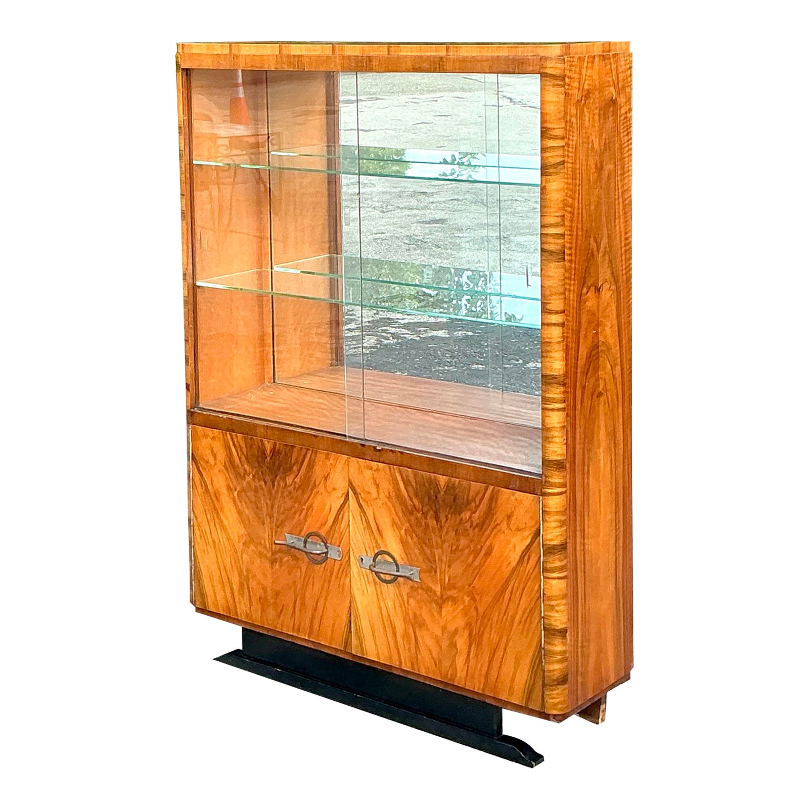 Vintage Deco Burl Wood Display Cabinet | Chairish