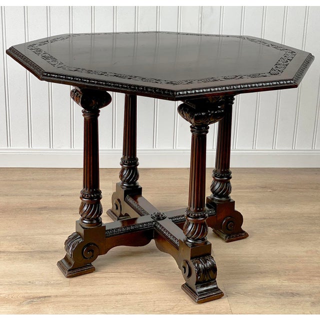 Antique Victorian Walnut Carved Grapevine Motif Octagonal Library Table ...