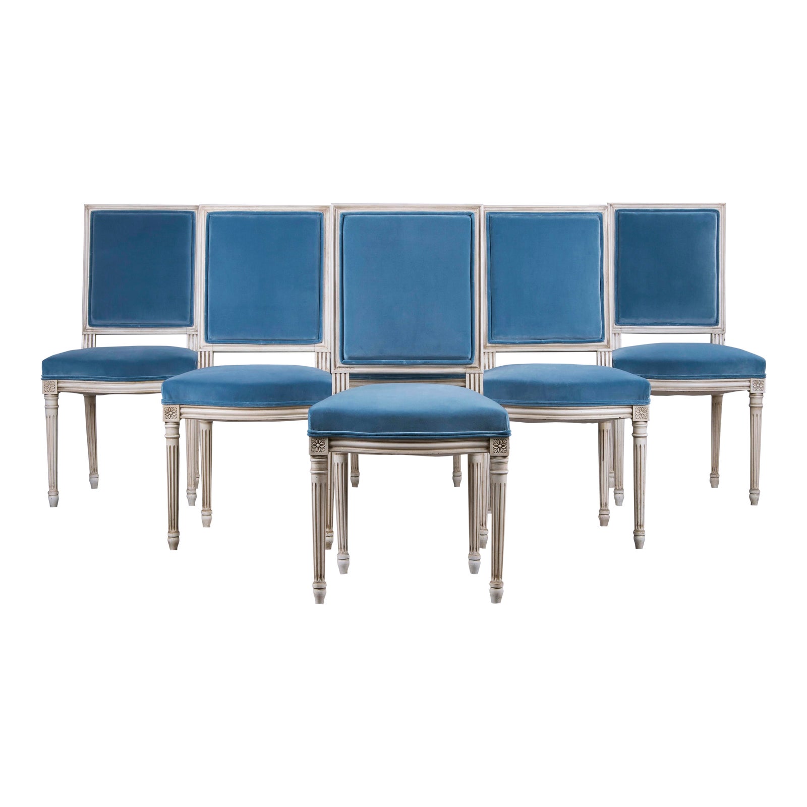 Antique French Louis XVI Style Painted Square Back Dining Chairs W ...