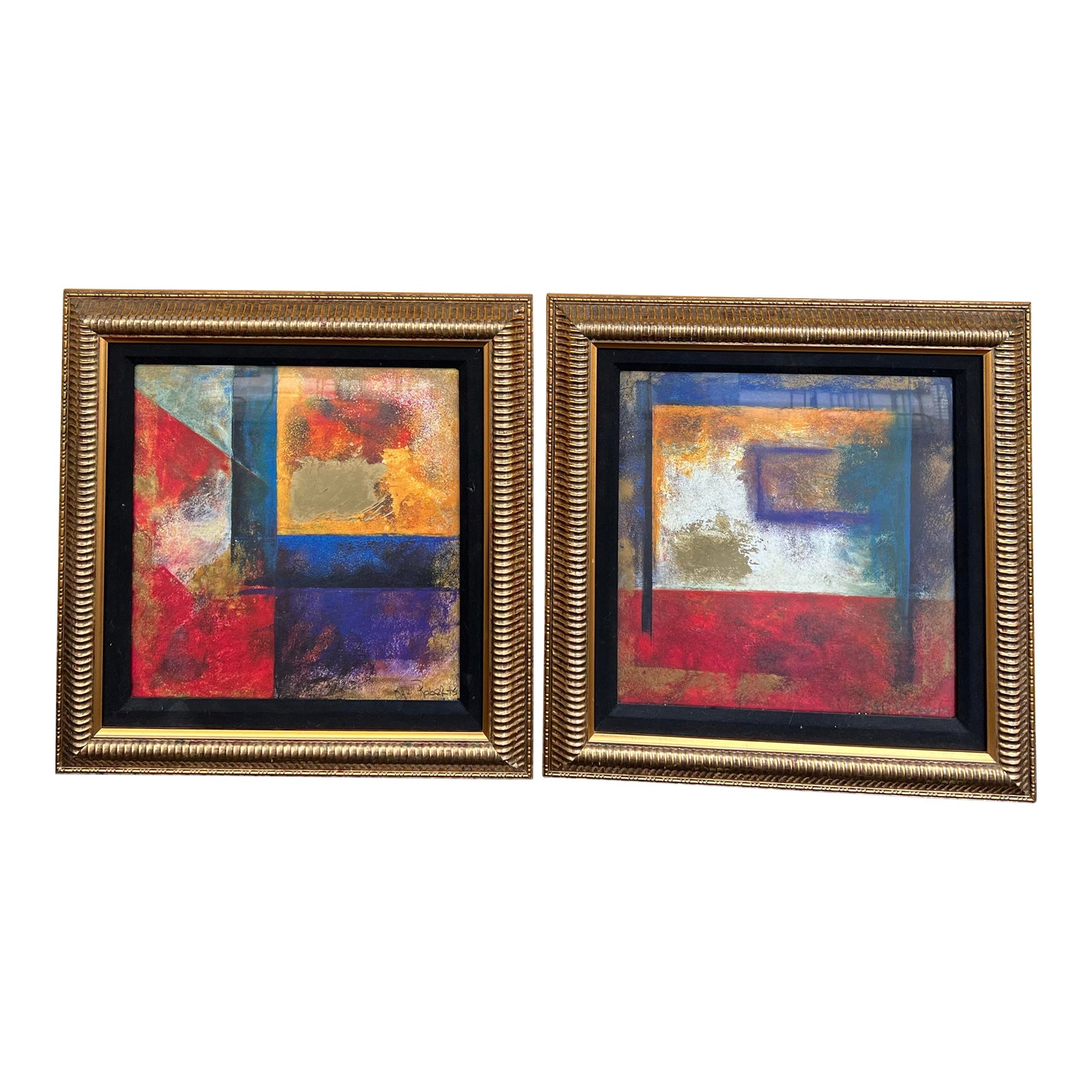 1970s Framed Abstract Art “Interdule L”and “Interlude Ll” Signed Kati ...