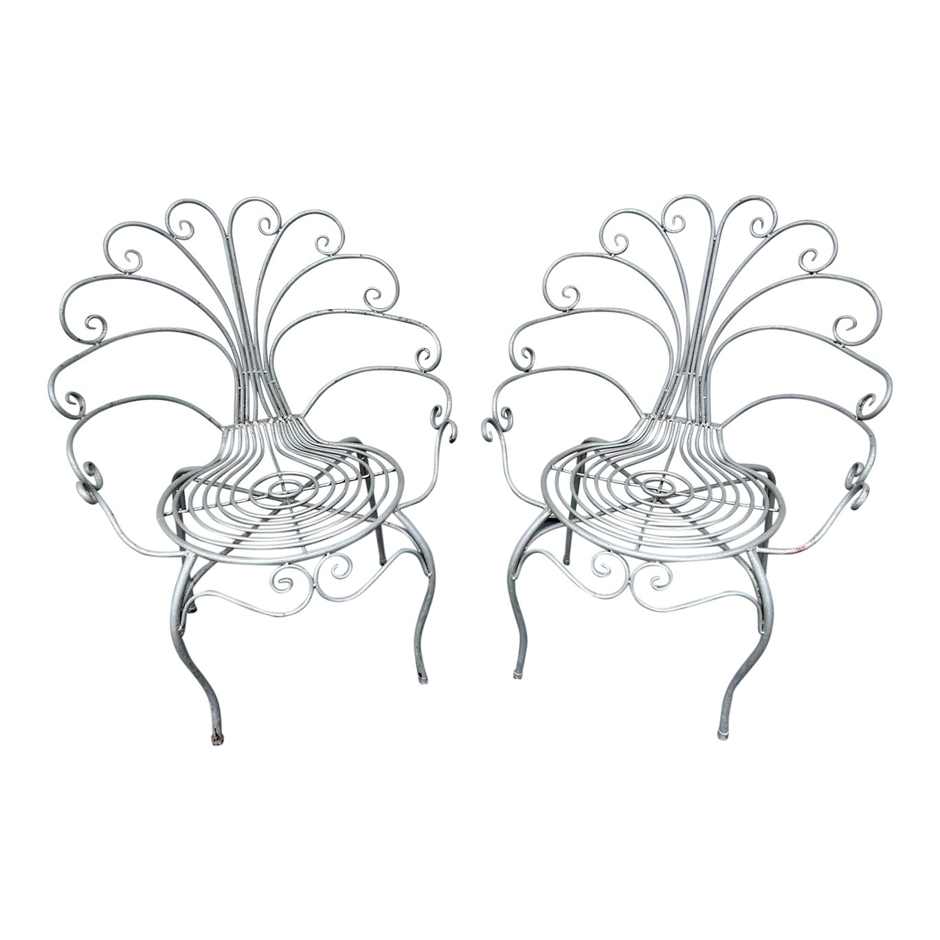 1970s Dorothy Draper Style Metal Peacock Patio Chairs - Set of 2 | Chairish