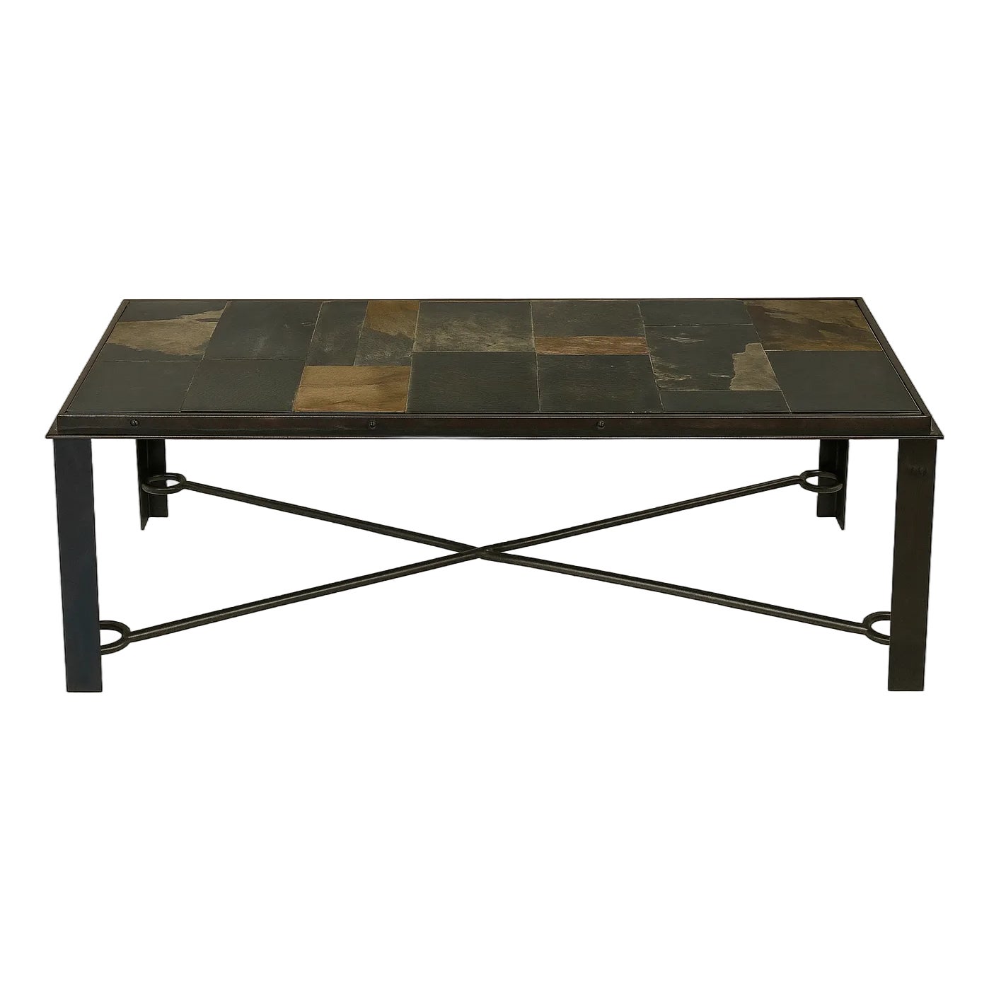 Mid 20th Century Iron & Slate Coffee Table | Chairish