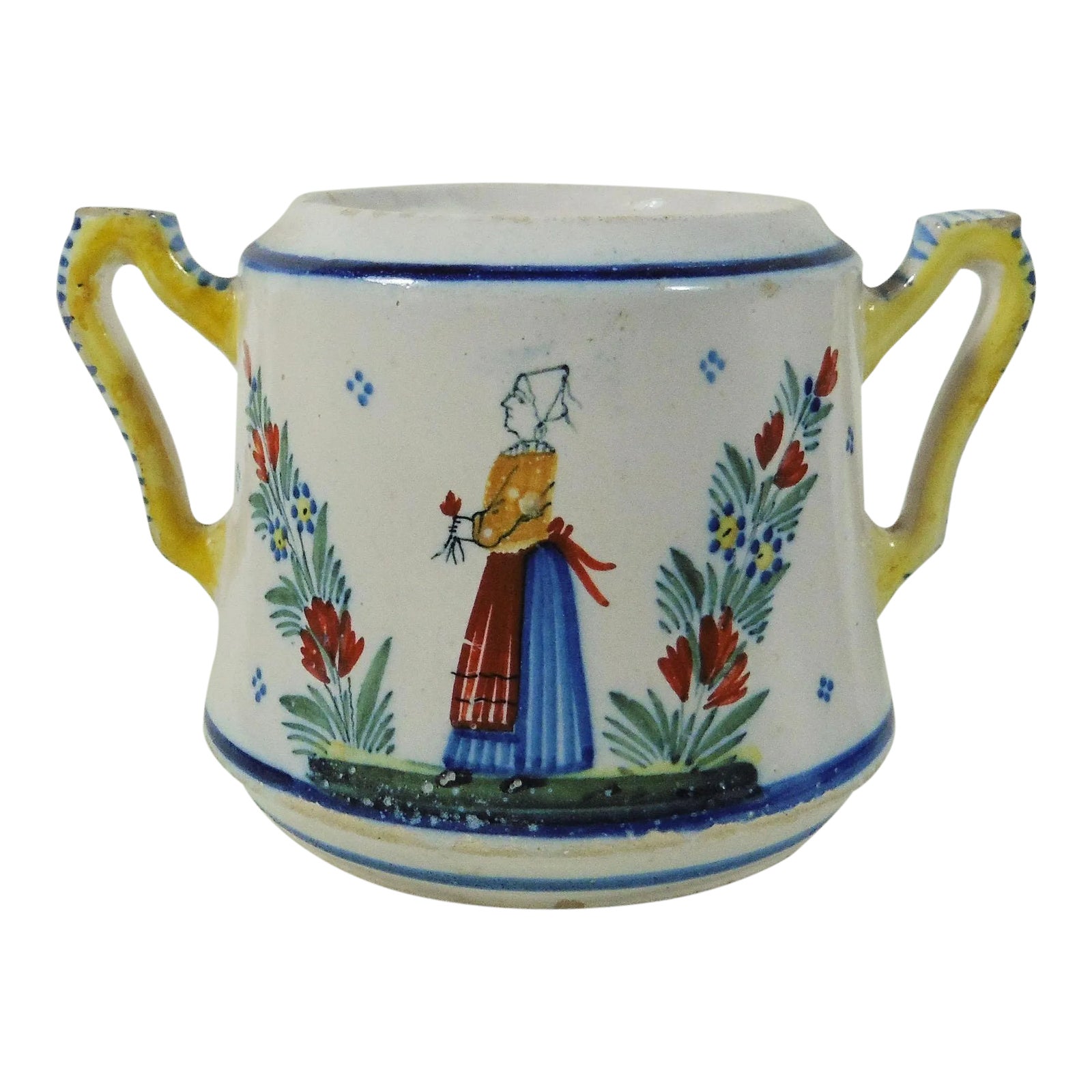 1900s French Henriot Quimper Faience Handled Pot | Chairish