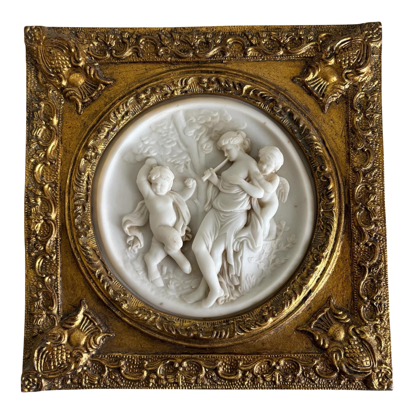 Mid-20th Century Vintage Neoclassical Style Incolay Stone Cherub Relief ...