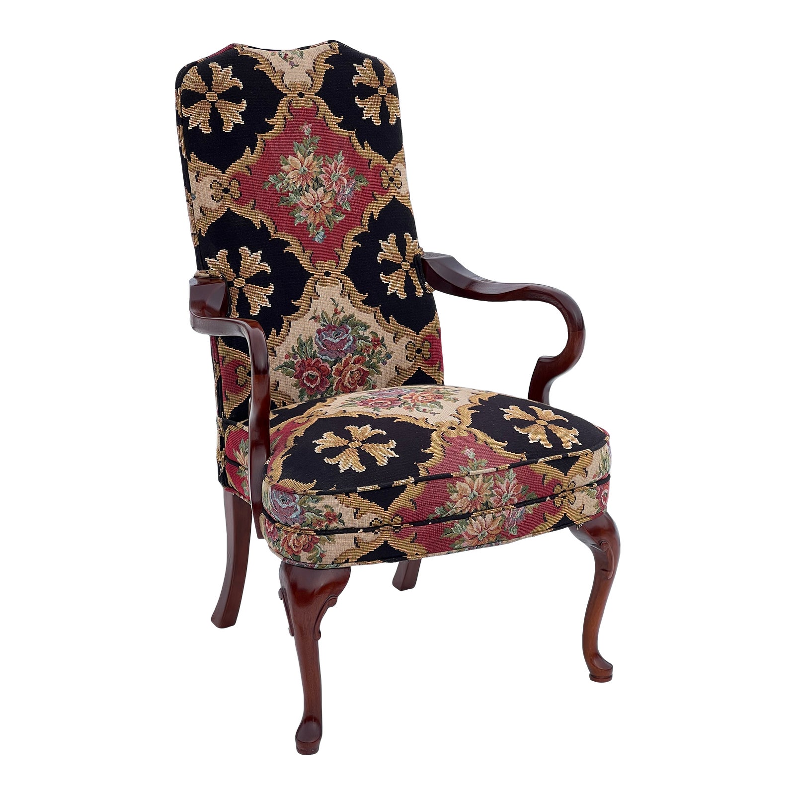 1980s Vintage Floral Print Upholstered Lolling Chair | Chairish