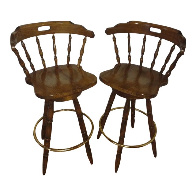 1990s Pair of Vintage KLI Captains Pub Stools | Chairish