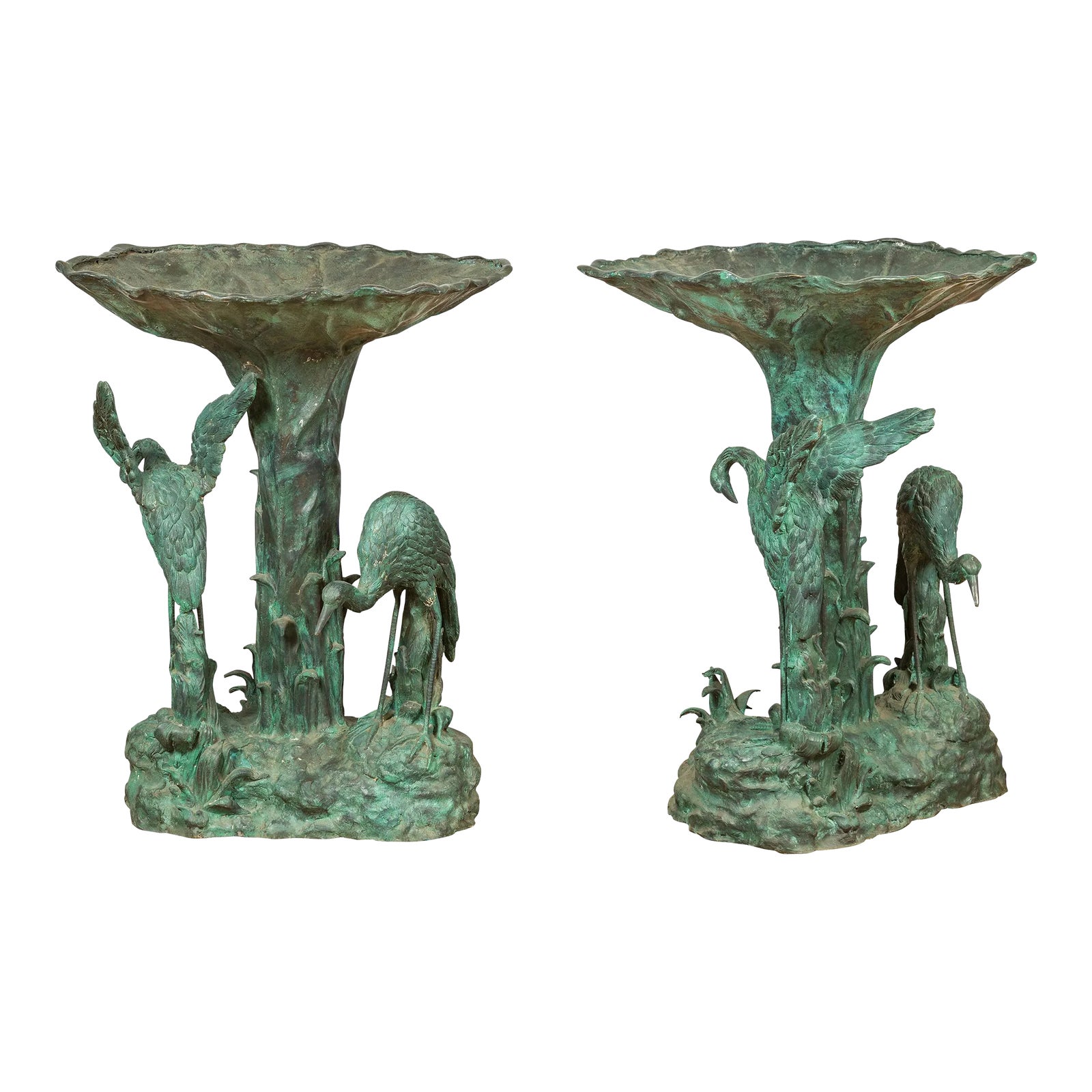 Contemporary Cast Bronze Planters with Cranes and Verdigris Patina ...