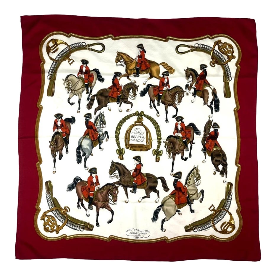 1970s Hermes "Reprise" Red & White Silk Scarf | Chairish