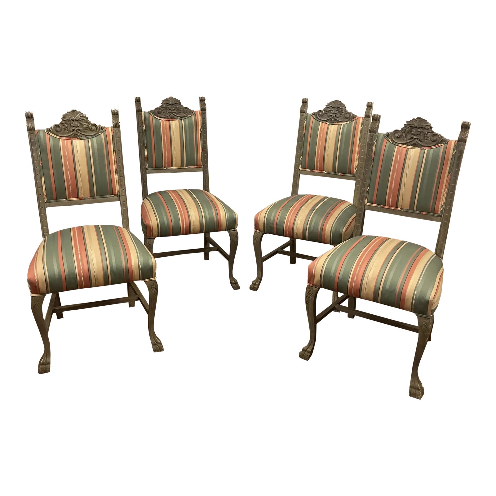 Late 19th Century Polychrome Carved Green Man Dining Chairs Set of 4 ...