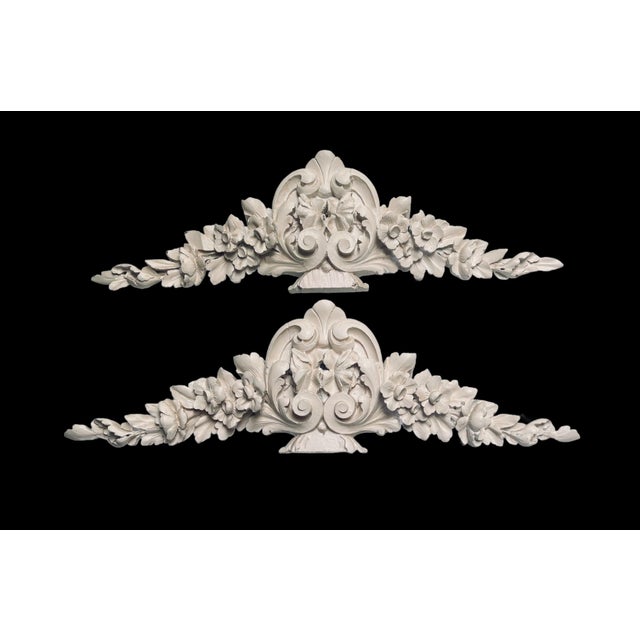 Pair of Architectural Carved Wood Pediment Wall Hangings | Chairish