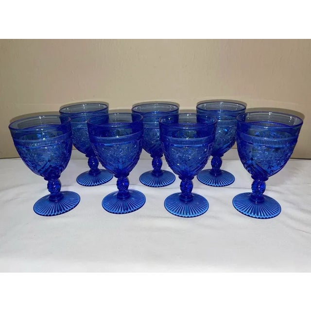 Late 19th Century Eapg Blue Pressed Glass Flower Daisy Swirl Stem Water ...