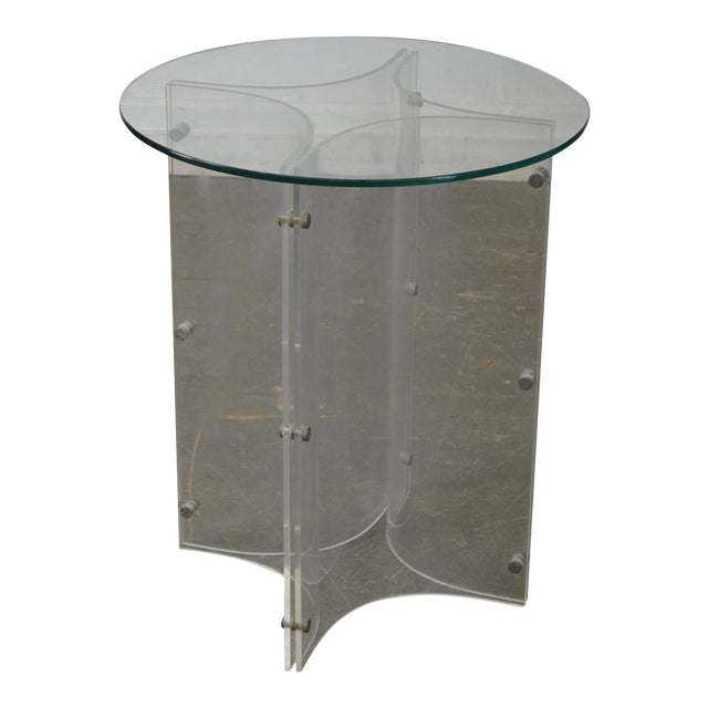 Mid Century Modern Lucite Base Round Glass Top Table | Chairish