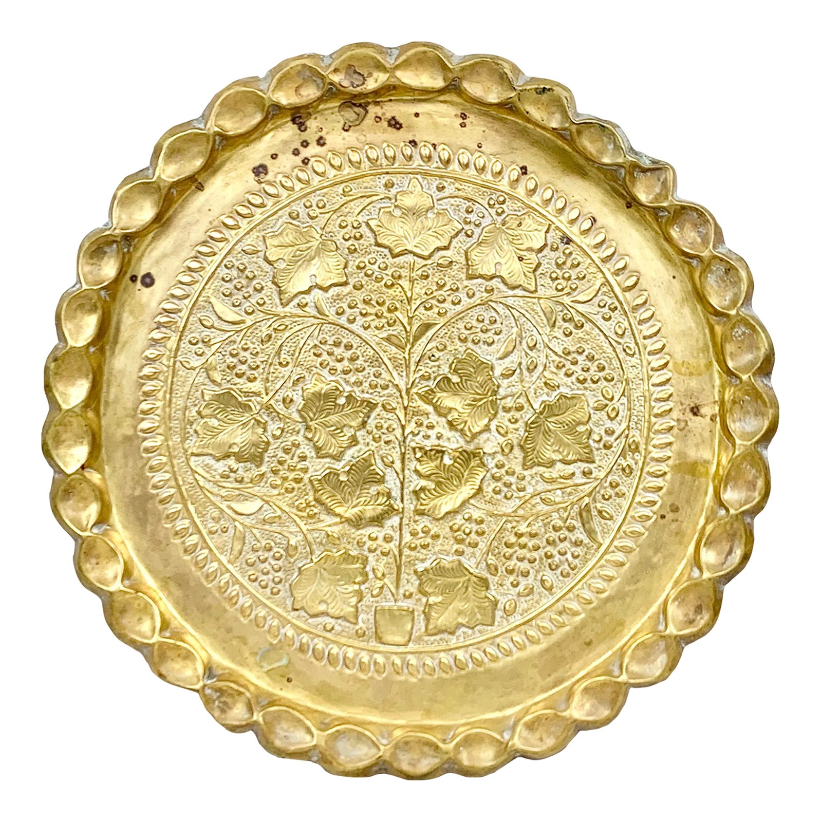 Vintage Large Brass Repousse Tray | Chairish